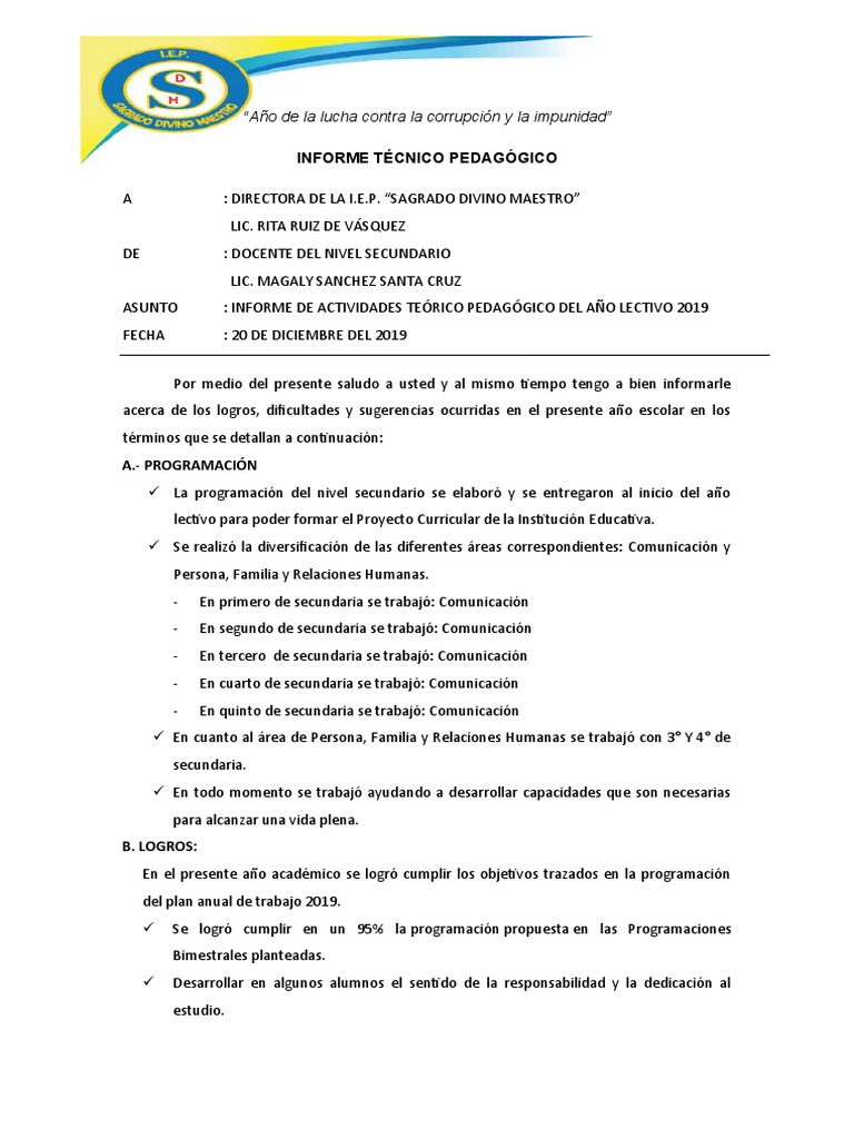El Informe Pedagógico Final | PDF | Educación Secundaria | Cognición