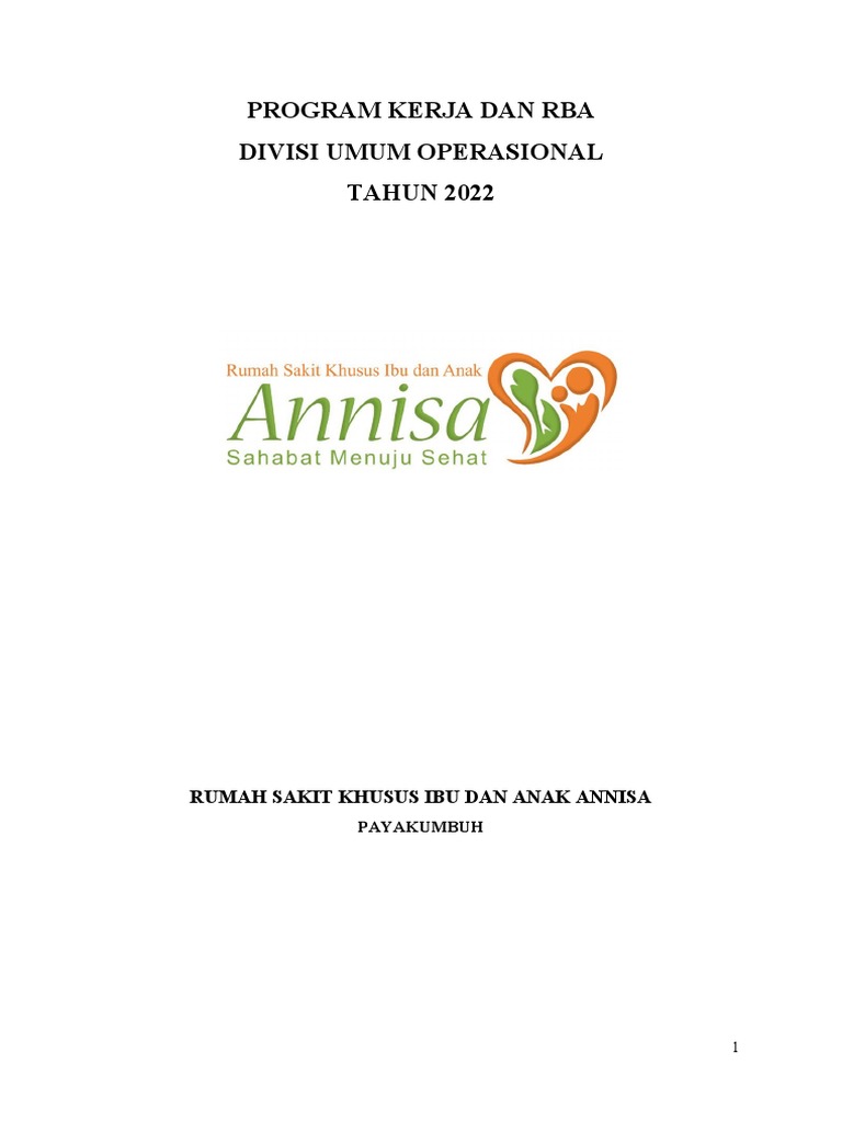 Proker Divisi Umum Operasional RSKIA Annisa Payakumbuh 2022 | PDF