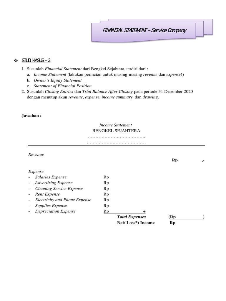 Financial Statement - Service Company | PDF | Expense | Debits And Credits