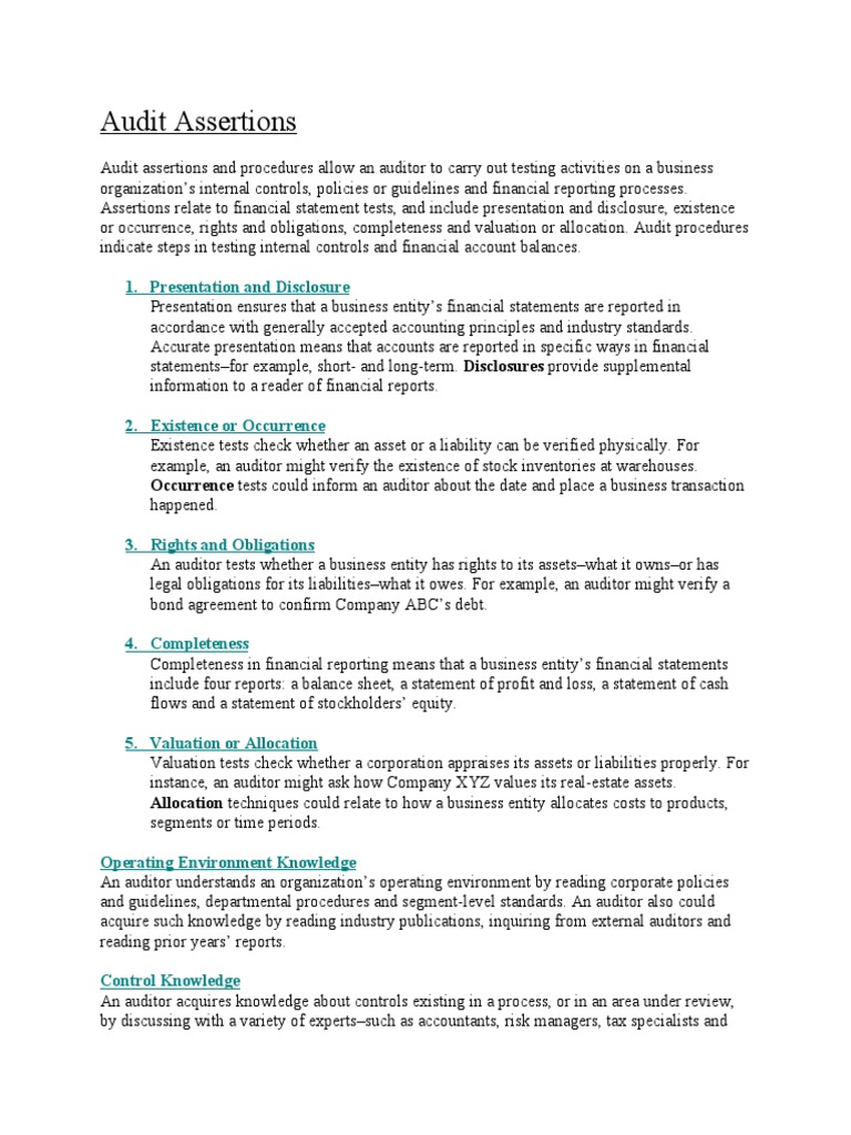Audit Assertions | PDF | Financial Statement | Audit