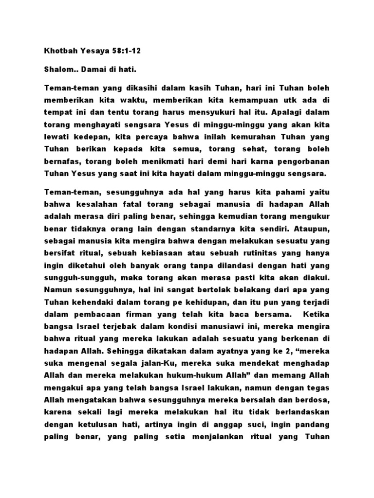 Khotbah Yesaya 58 | PDF