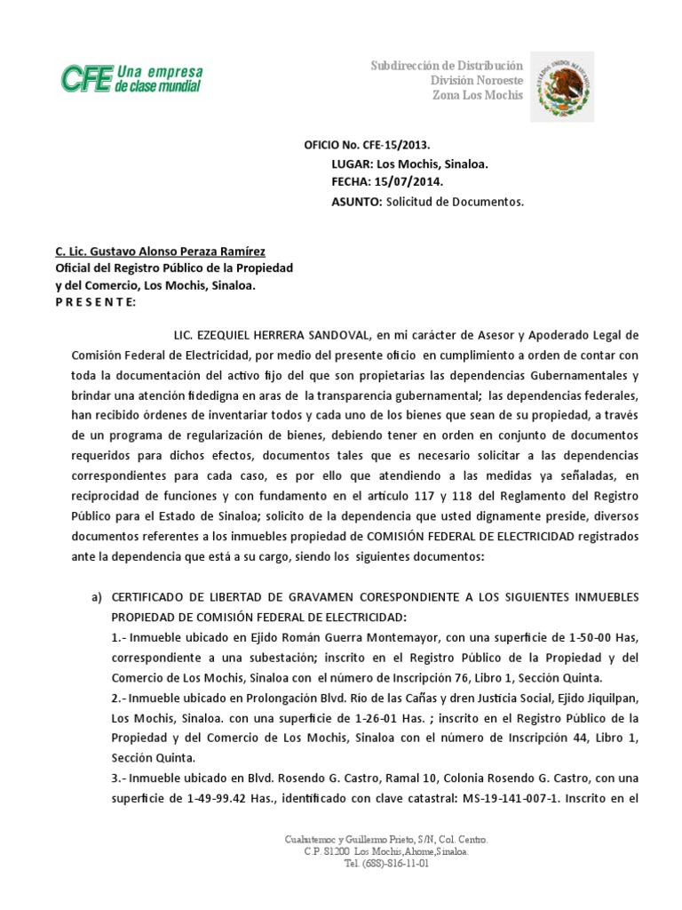Oficios Registro Publico CFE | PDF