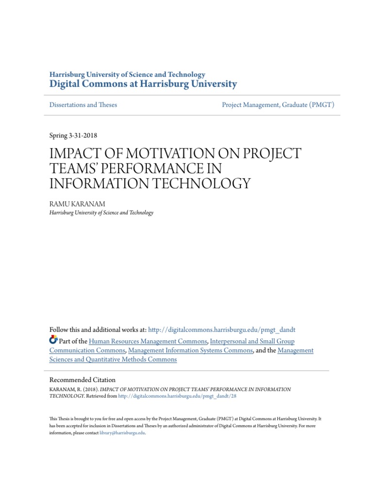 Impact of Motivation On Project Teams - Performance in Information ...