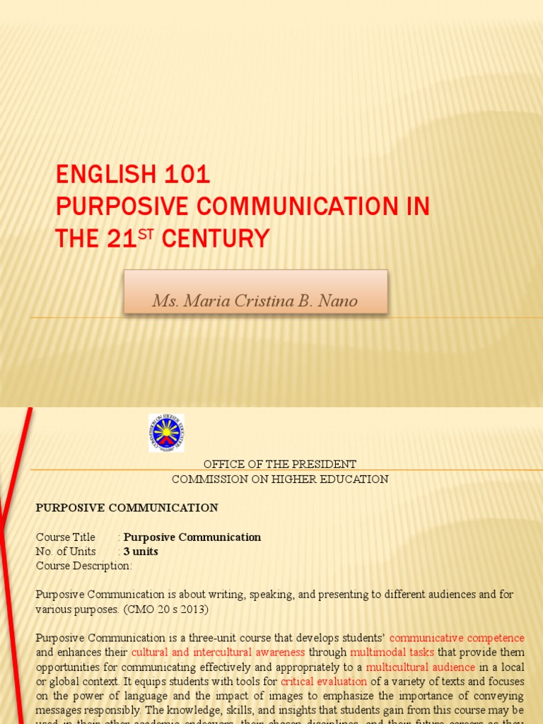 English 101: Purposive Communication | PDF | Communication | Nonverbal ...