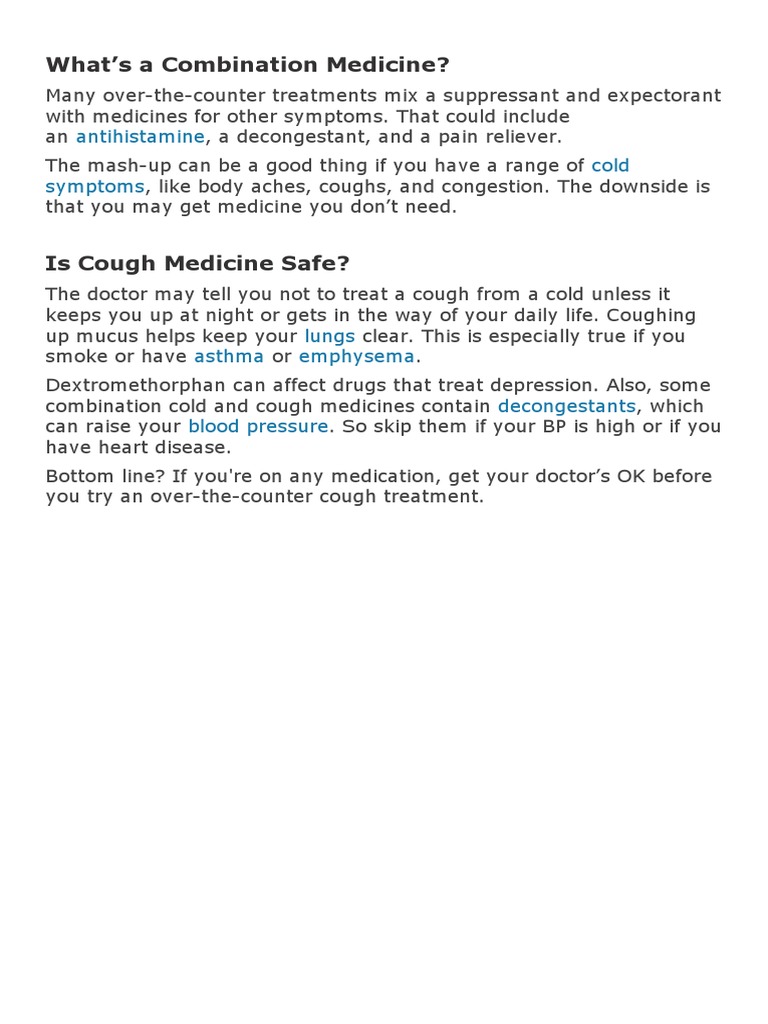 What's A Combination Medicine?: Antihistamine Cold Symptoms | PDF ...