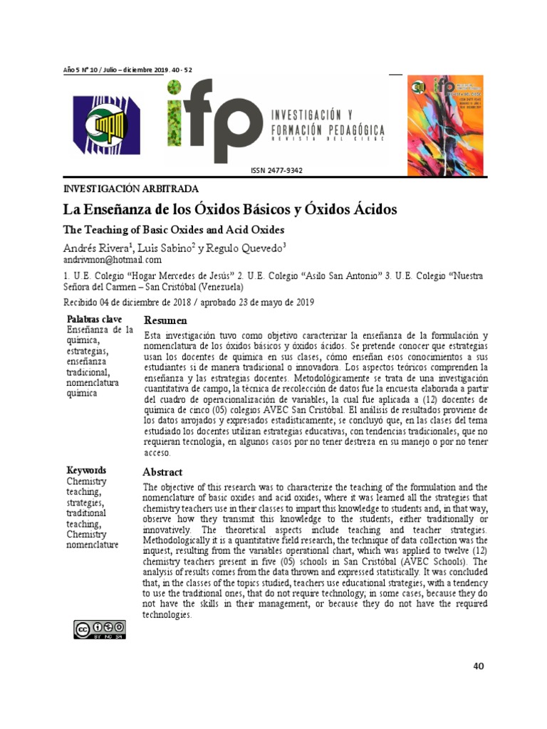 La Enseñanza de Los Óxidos Básicos y Óxidos Ácidos: The Teaching of ...