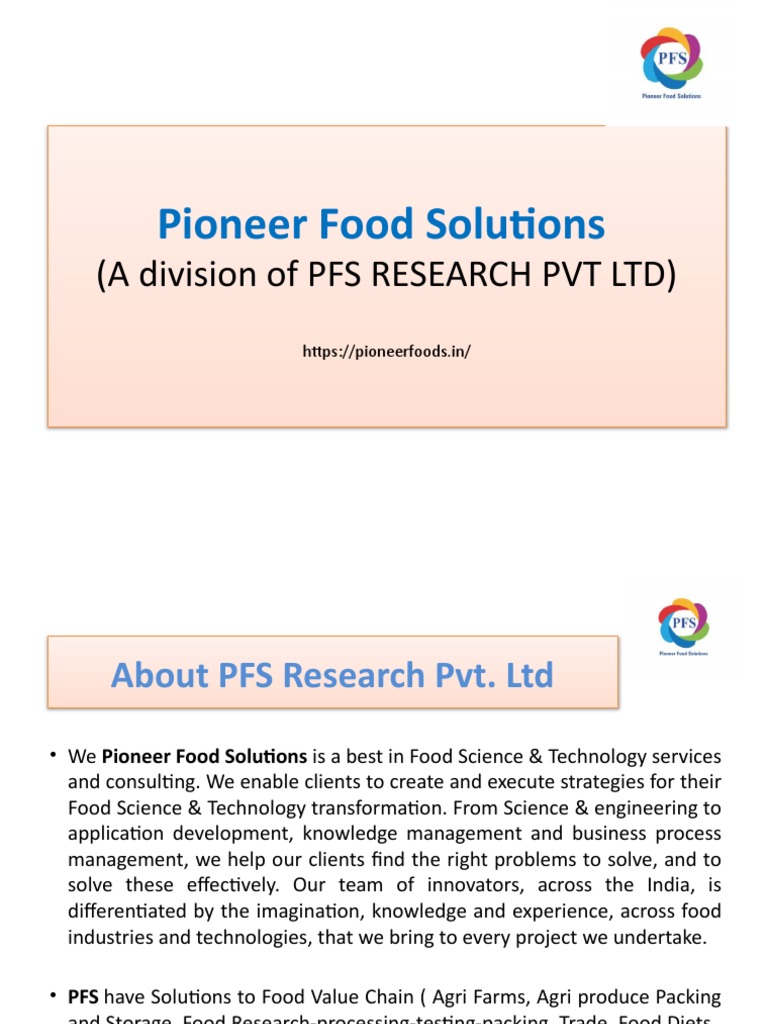 Pioneer Food Solutions: (A Division of PFS RESEARCH PVT LTD) | PDF ...