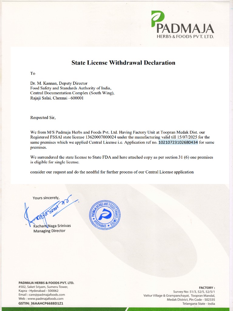 Letter To Fssai | PDF