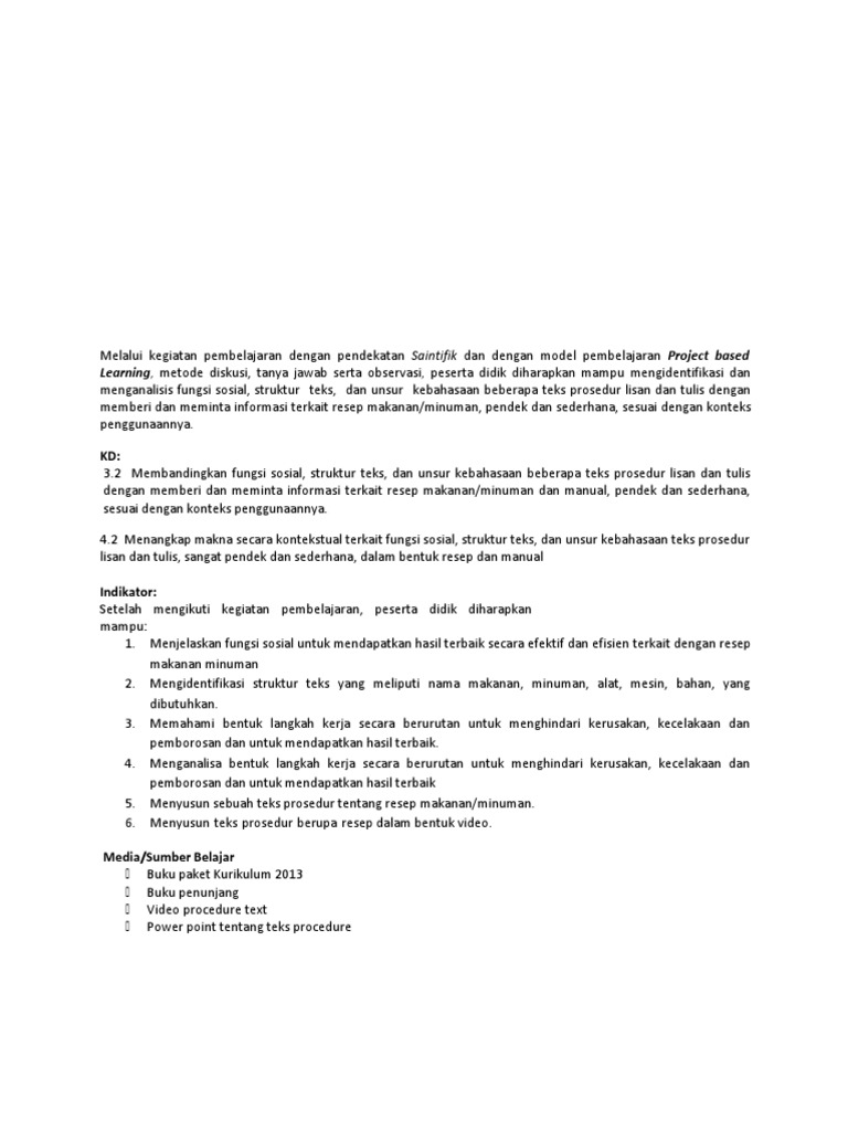 RPP MODEL PROJECT BASED LEARNING - Contoh | PDF