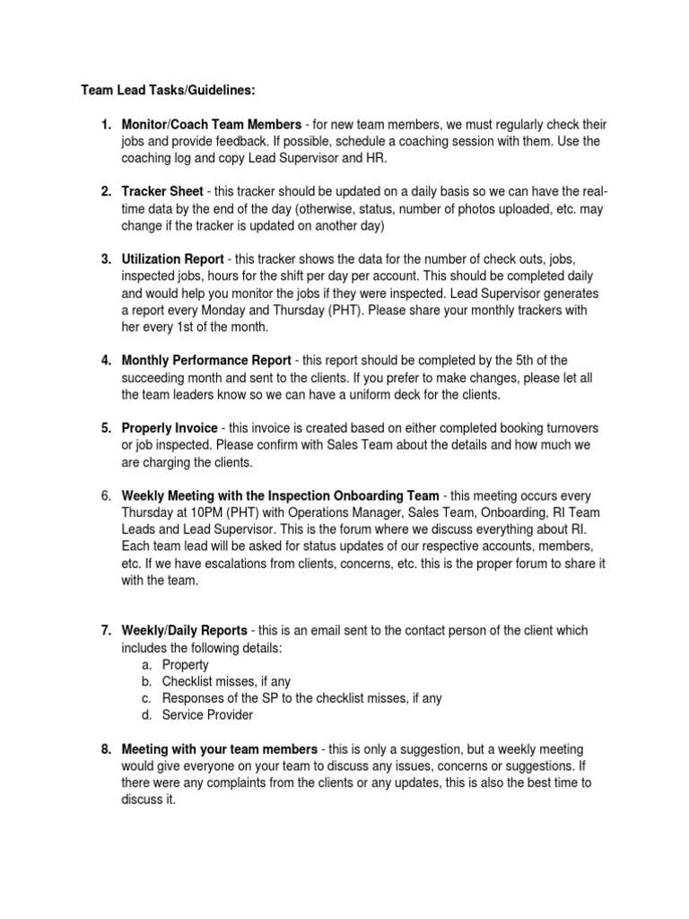 Team Lead Tasks - Guidelines | PDF | Software | Internet