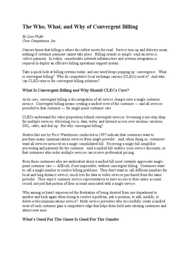 The Who, What, and Why of Convergent Billing | PDF | Technological ...