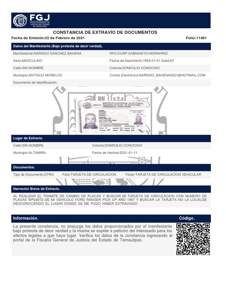 ACTA DE Extravio | PDF