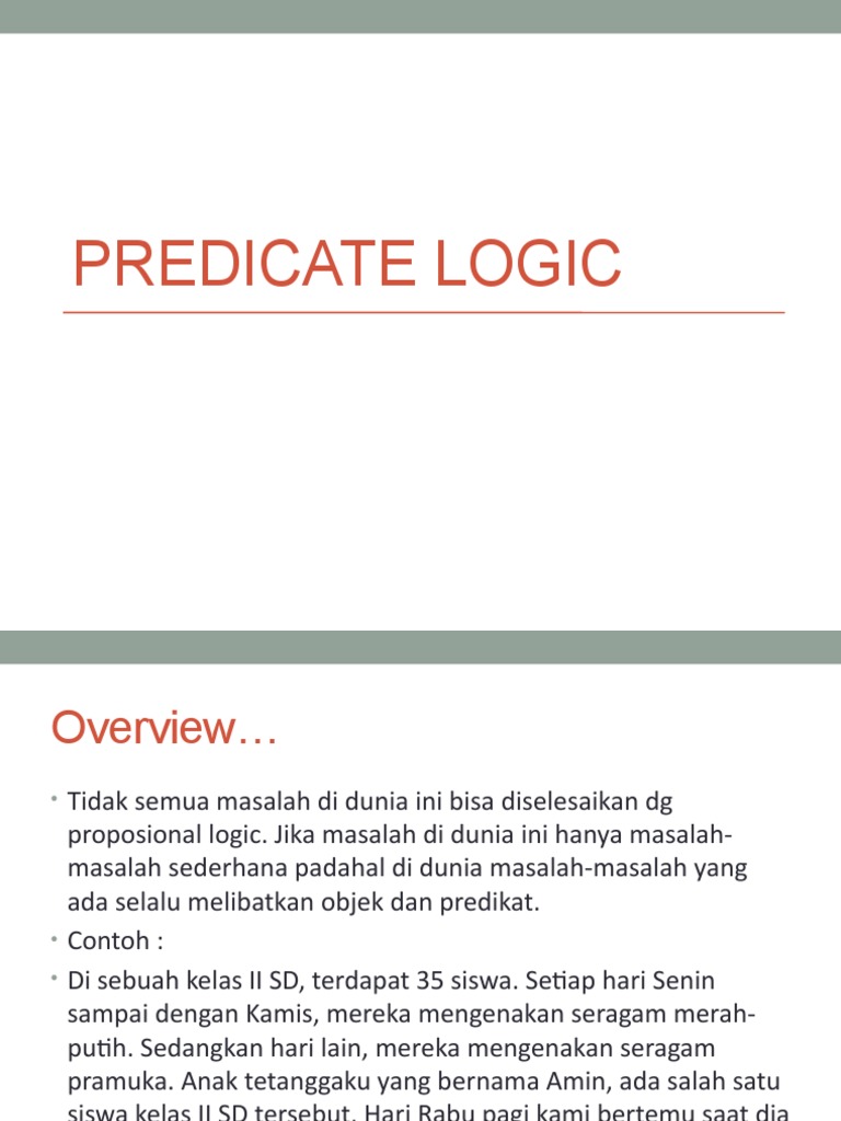 Minggu 3-Predicate Logic | PDF | Seni & Disiplin Bahasa | Metode & Bahan Ajar