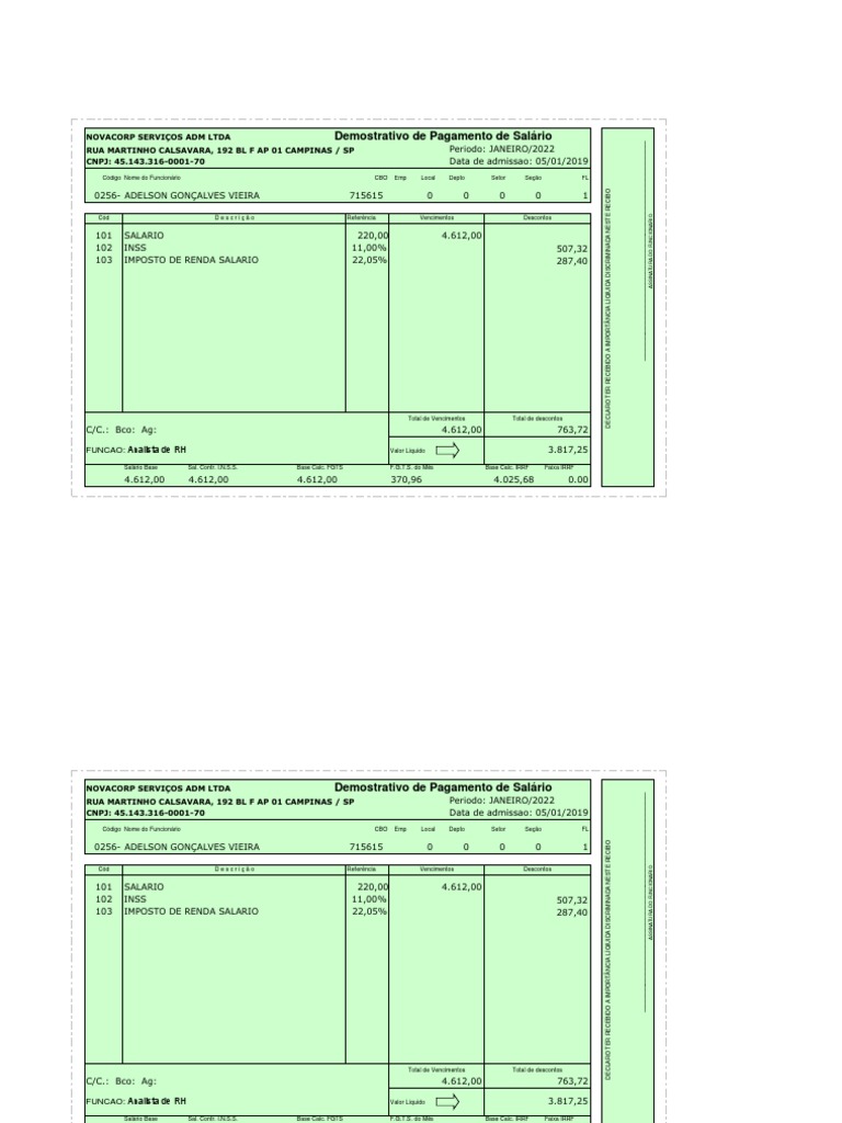 Holerite Modelo Verde | PDF | Renda | Economia Demográfica