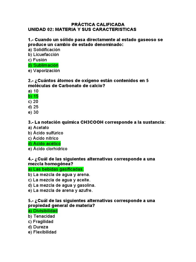 Práctica Calificada La Materia y Sus Caracteristicas | PDF