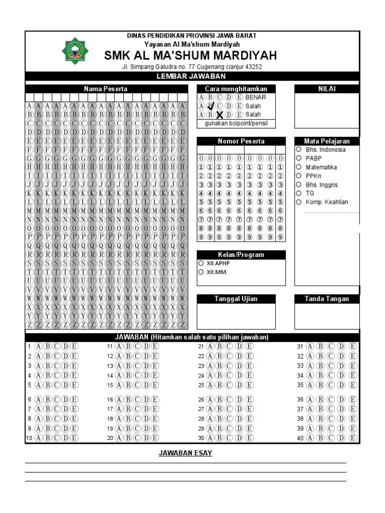 LJK Format Folio f4 Pilihan Ganda Dan Essay | PDF