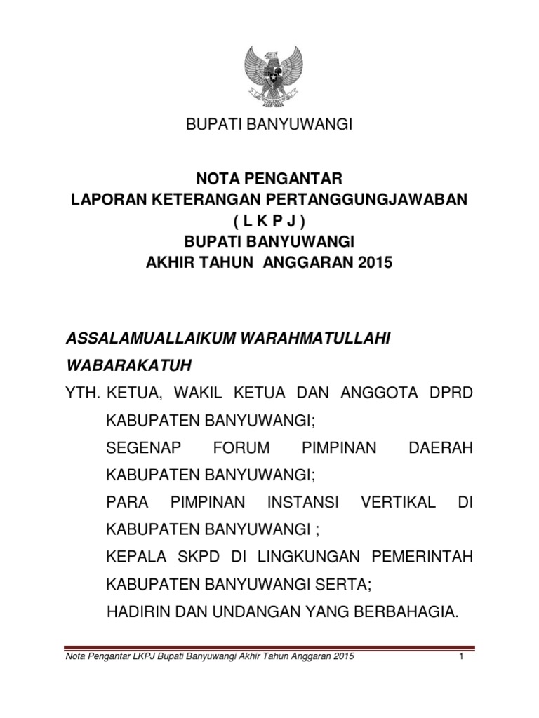 Nota Pengantar LKPJ Bupati Banyuwangi Akhir Tahun Aanggaran 2015 - 2 | PDF | Pengelolaan ...