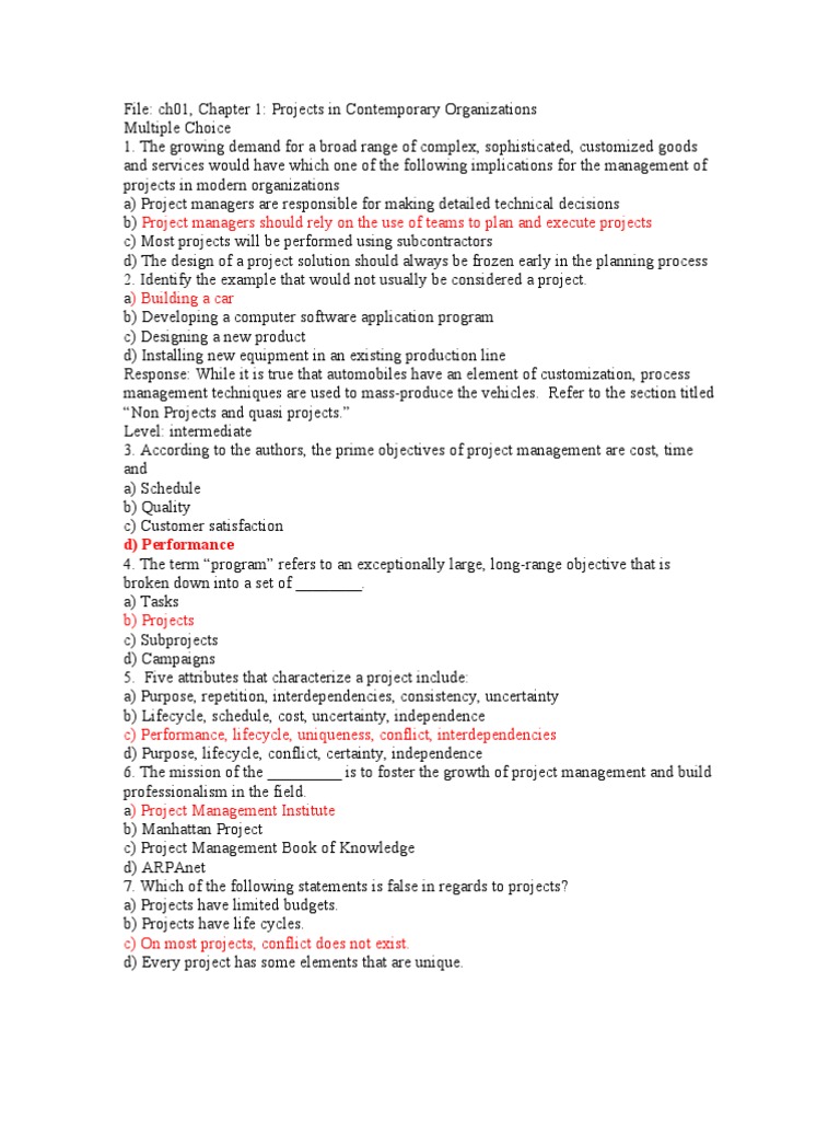 Project Management MCQs: Chapter 1 | PDF | Project Management | Risk