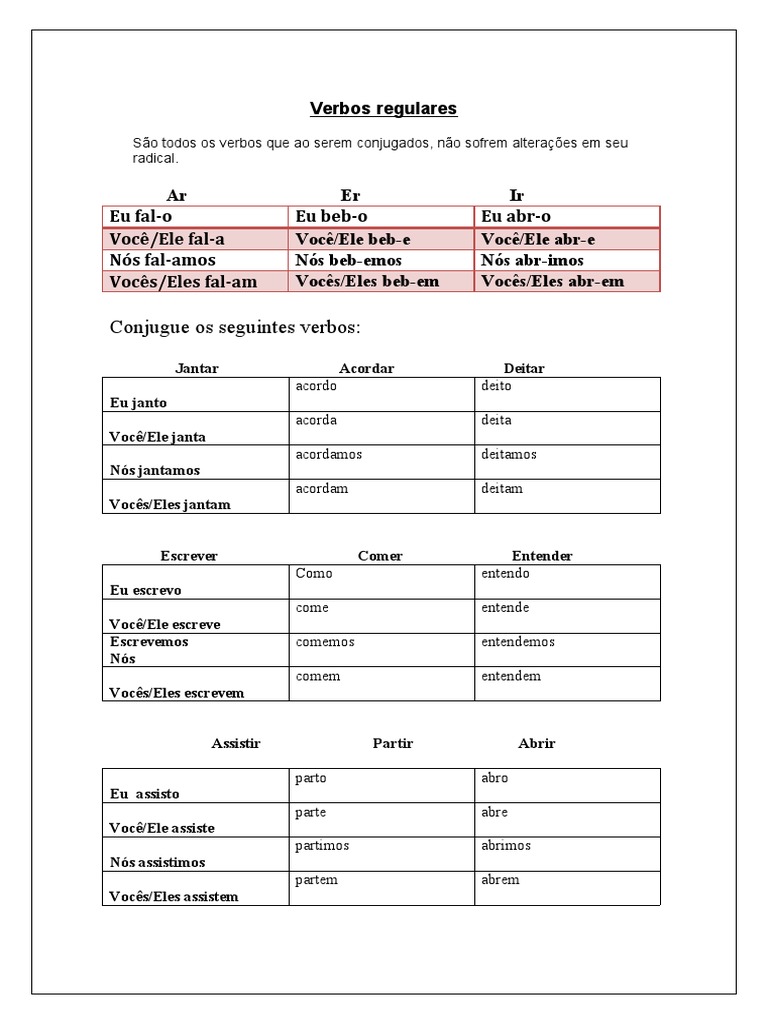 Atividade Verbos Regulares 1 | PDF