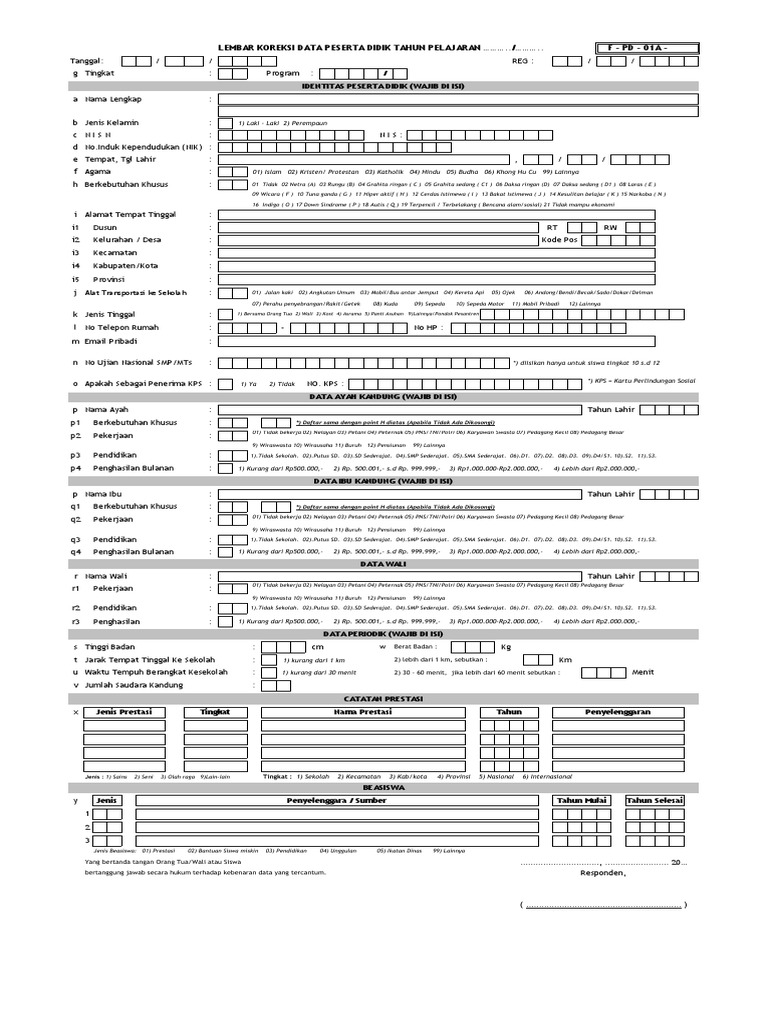Formulir Siswa - Dapodik 2021 | PDF