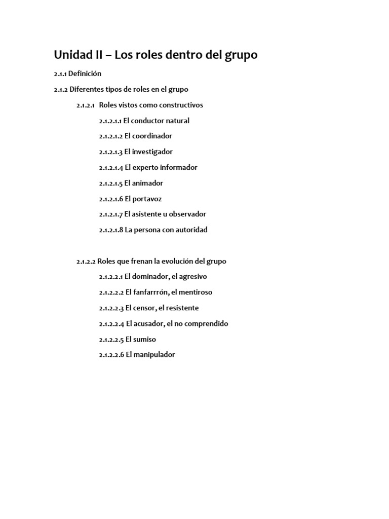 Unidad II - Los Roles Dentro Del Grupo | PDF | Temor | Comportamiento