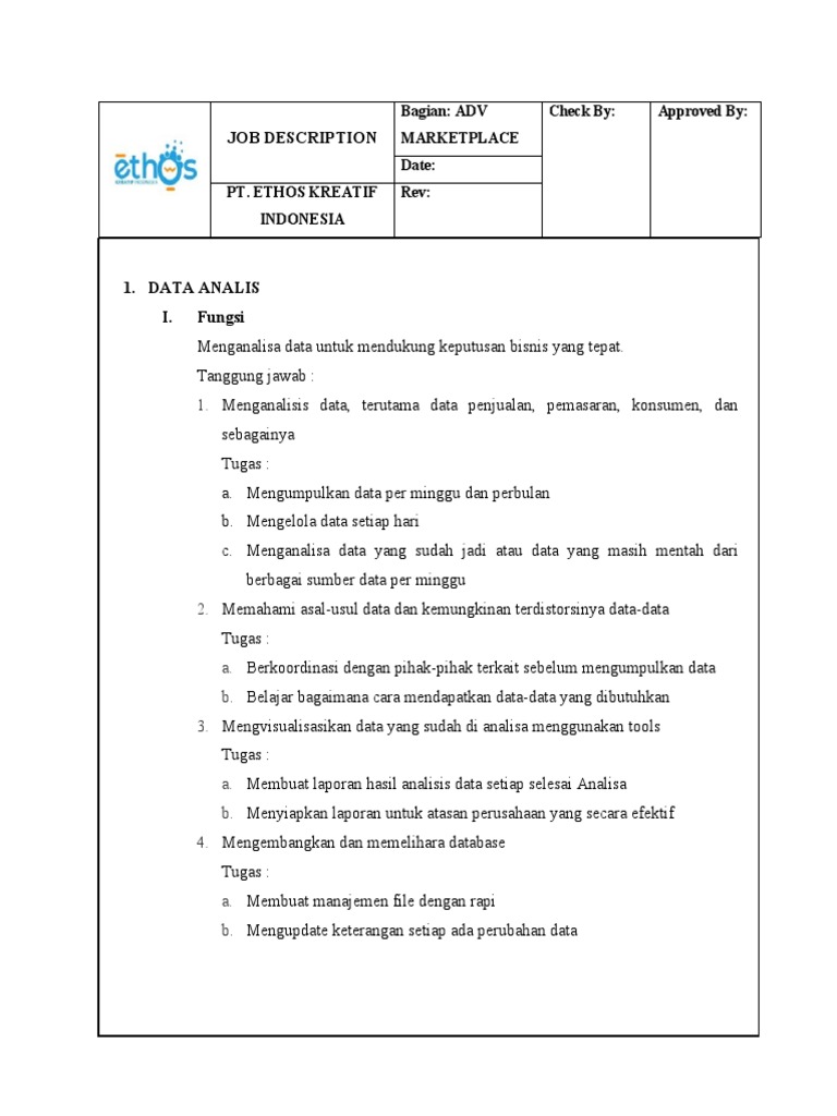 Jobdesc Data Analyst MP | PDF | Bisnis