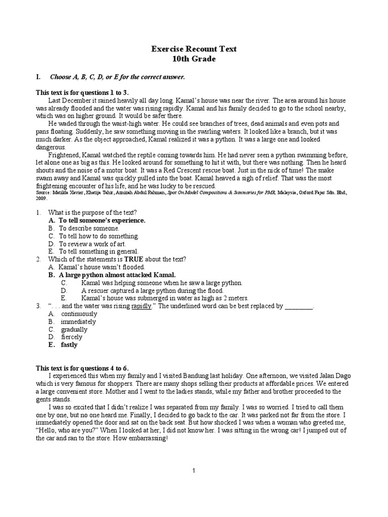Exercise Recount Text-Key Answer | PDF