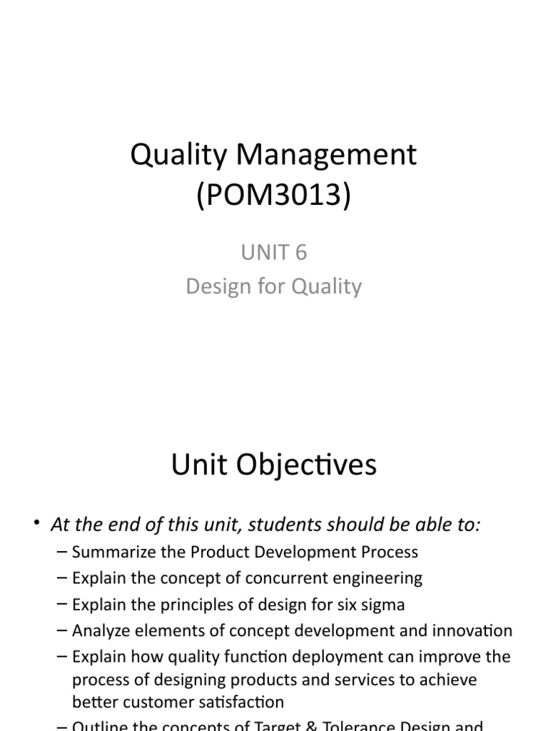 QM - Lecture 7 - Design For Quality | PDF