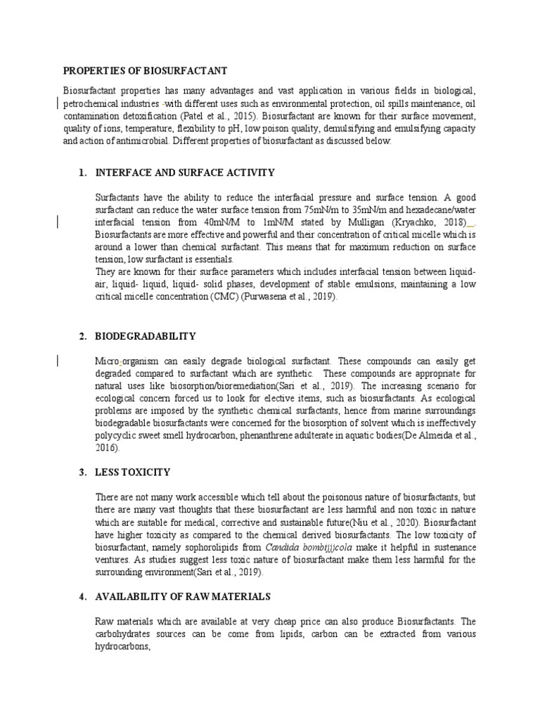 Key Properties of Biosurfactants | PDF | Emulsion | Surfactant