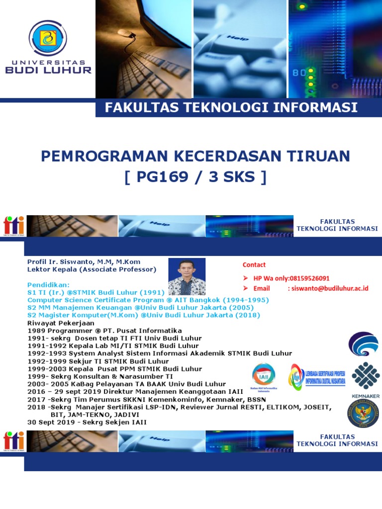 P1-PPT Materi Kuliah Pemrograman Kecerdasan Tiruan FTI 2020 Slide 1 | PDF
