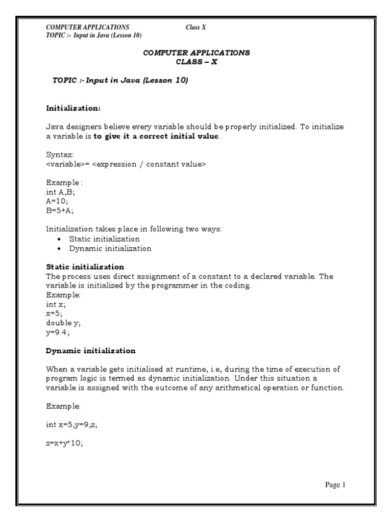 COMP10 - LESSON 10 - Input in Java | PDF | Parameter (Computer ...