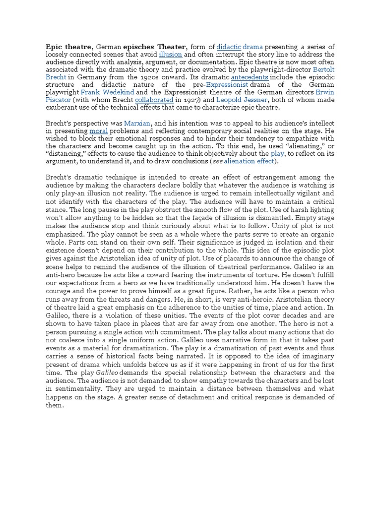 Epic Theatre and Brecht's Techniques | PDF | Art
