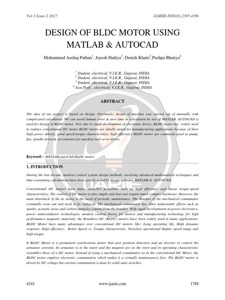 DESIGN OF BLDC MOTOR USING MATLAB AUTOCAD Ijariie4243 | PDF | Electric ...