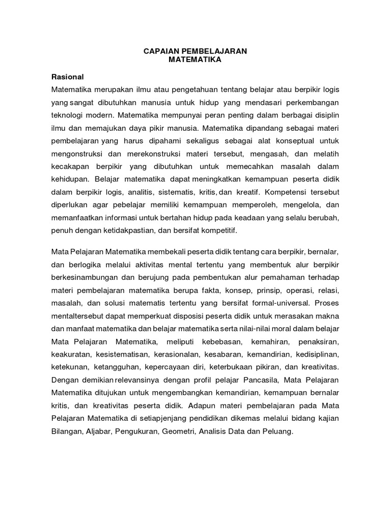 CP Matematika Fase E (Kelas X) | PDF