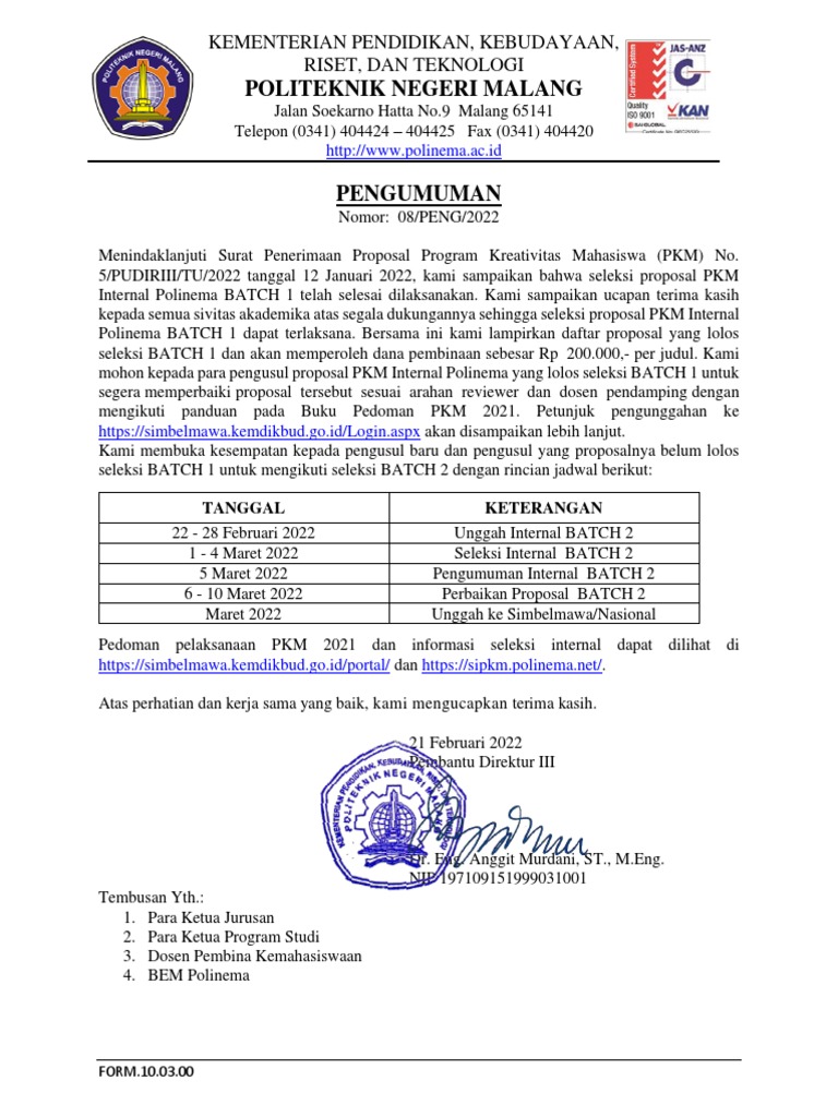 8.pengumuman Batch 1 | PDF