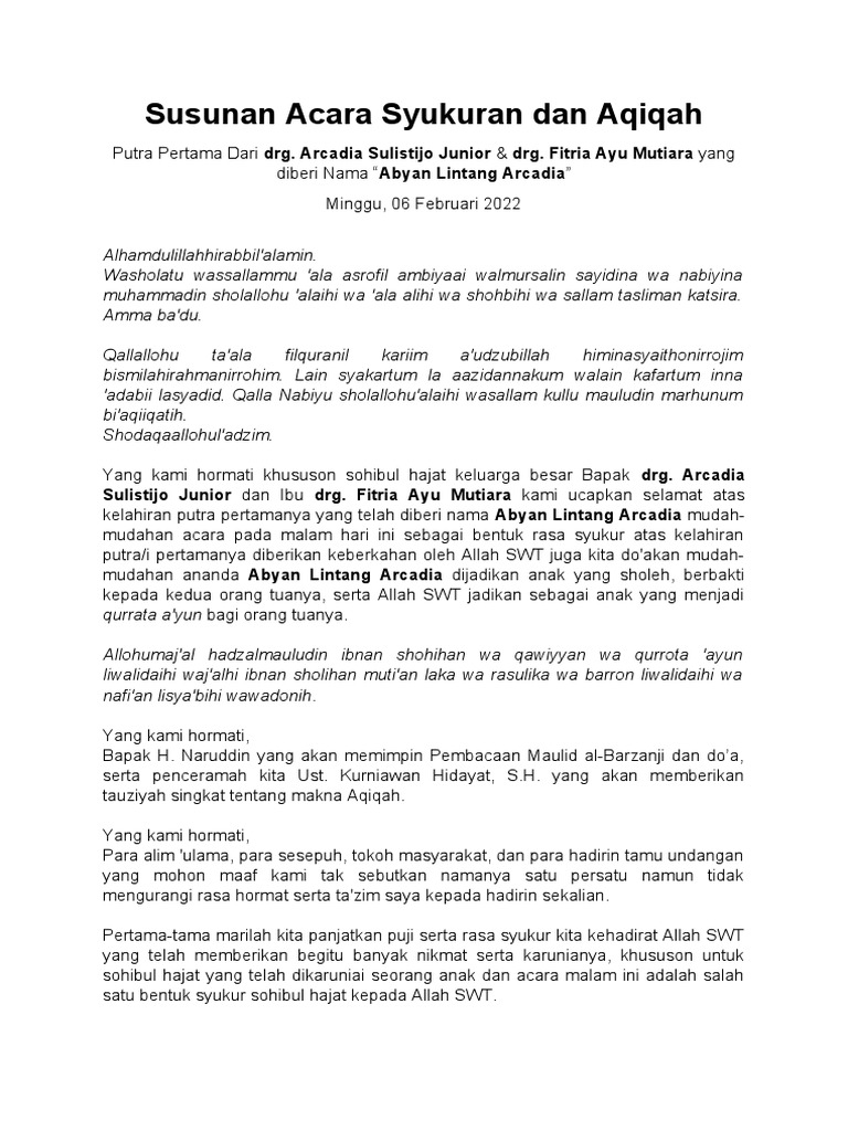 Susunan Acara Aqiqah | PDF