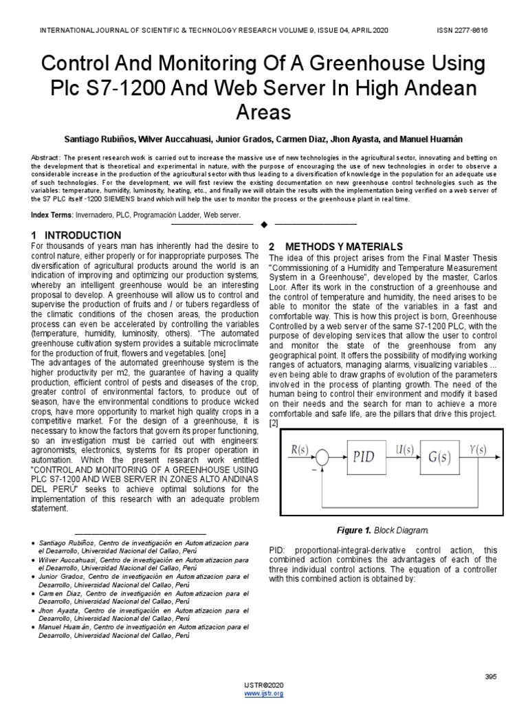 Control and Monitoring of A Greenhouse Using PLC S7 1200 and Web Server ...