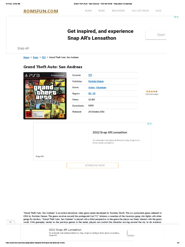 Grand Theft Auto - San Andreas - PS3 ISO - ROM - Playstation 3 Download ...