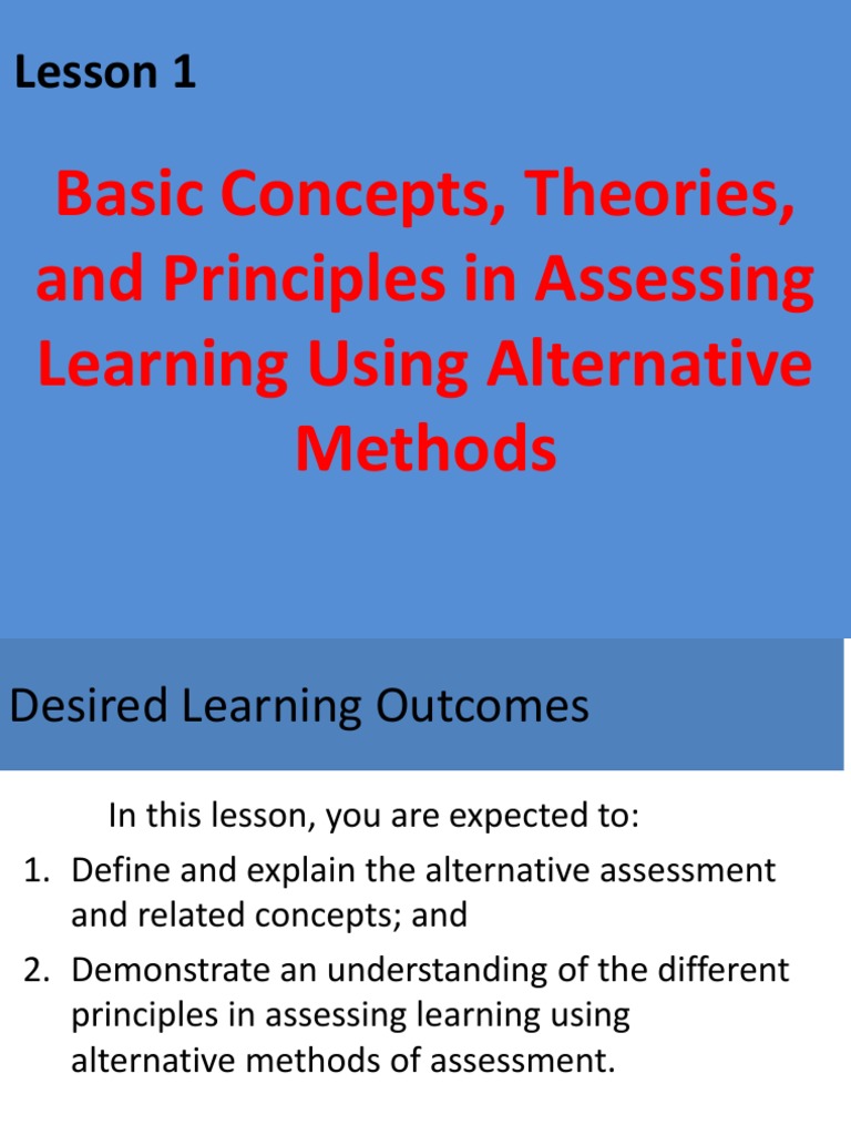 Lesson 1 Basic Concepts Theories And Principles In Assessing Learning