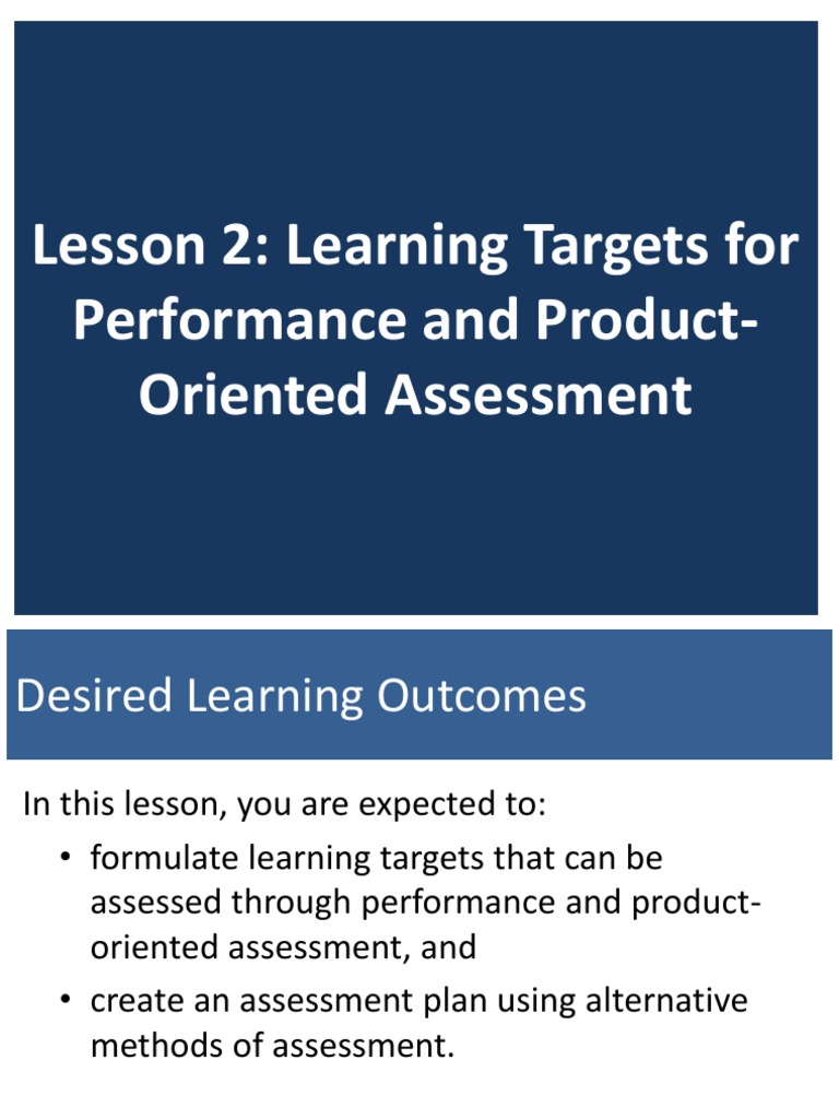 Lesson 2 Learning Targets For Performance and Product Oriented ...