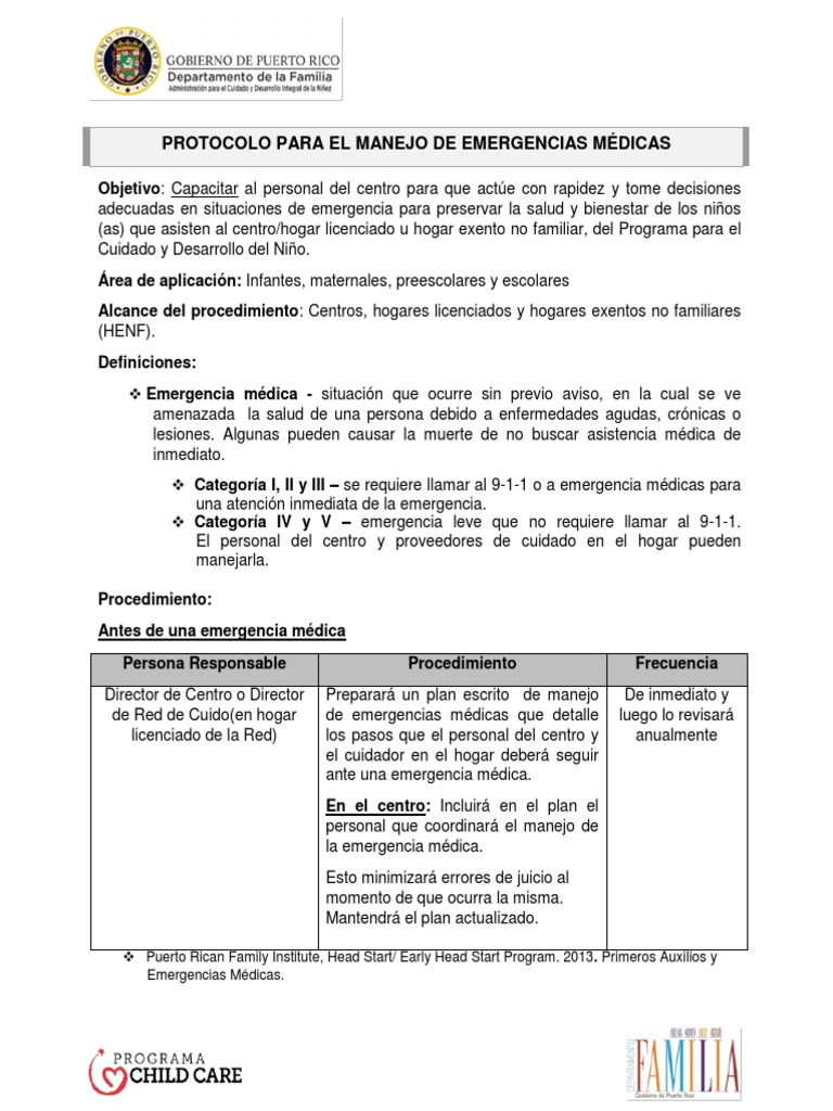 Rev. PROTOCOLO DE MANEJO DE EMERGENCIAS MEDICAS EN CENTROS | PDF | Primeros auxilios | Lesión