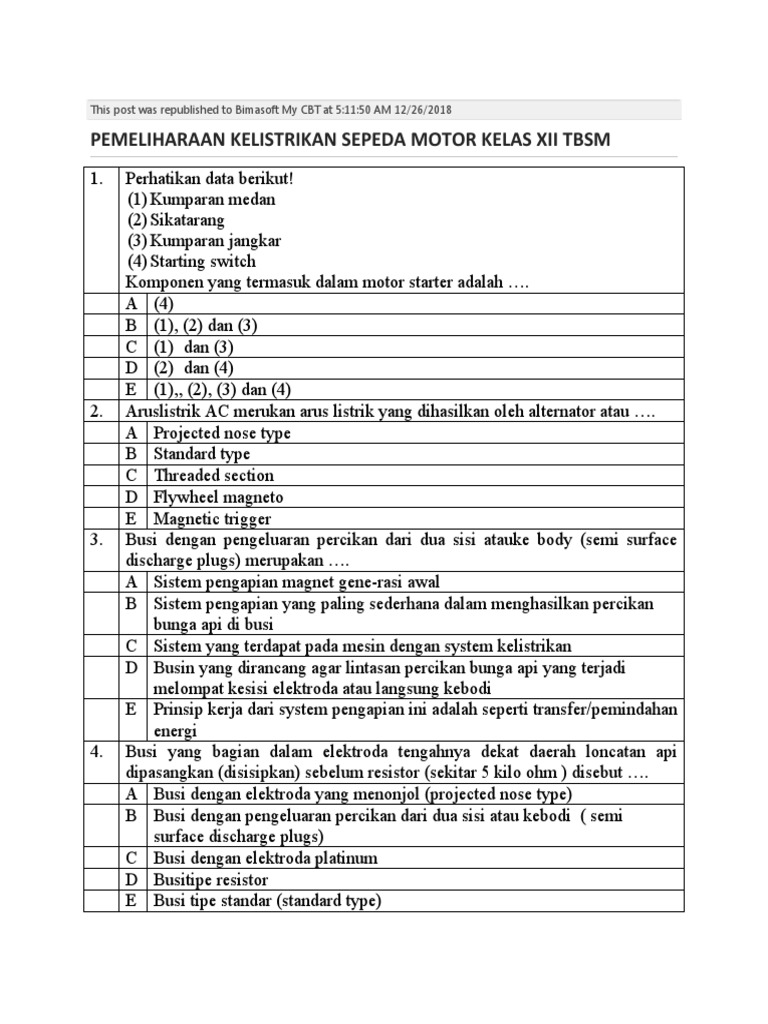 Soal Ujian PKSM Kelas Xii TBSM | PDF