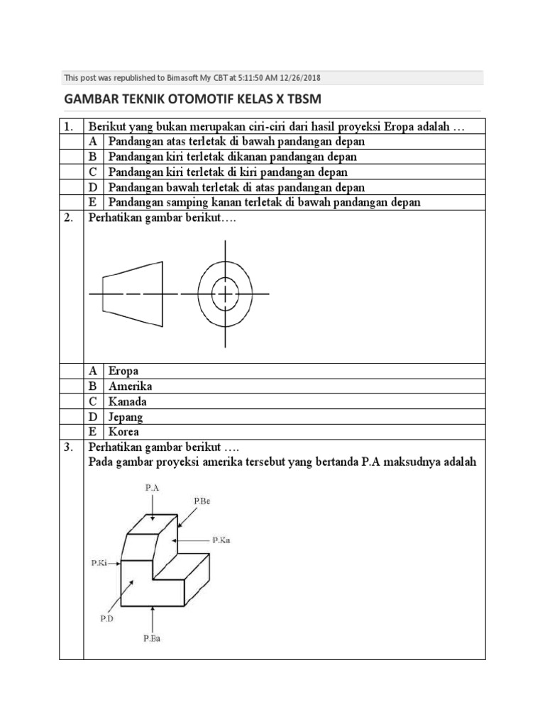 Soal Ujian Gambar Teknik Kelas X Tbsm Pdf