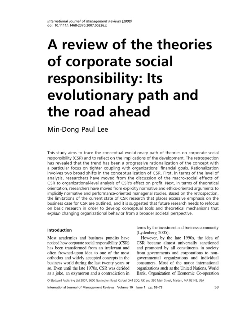 A Review of The Theories of CSR | PDF
