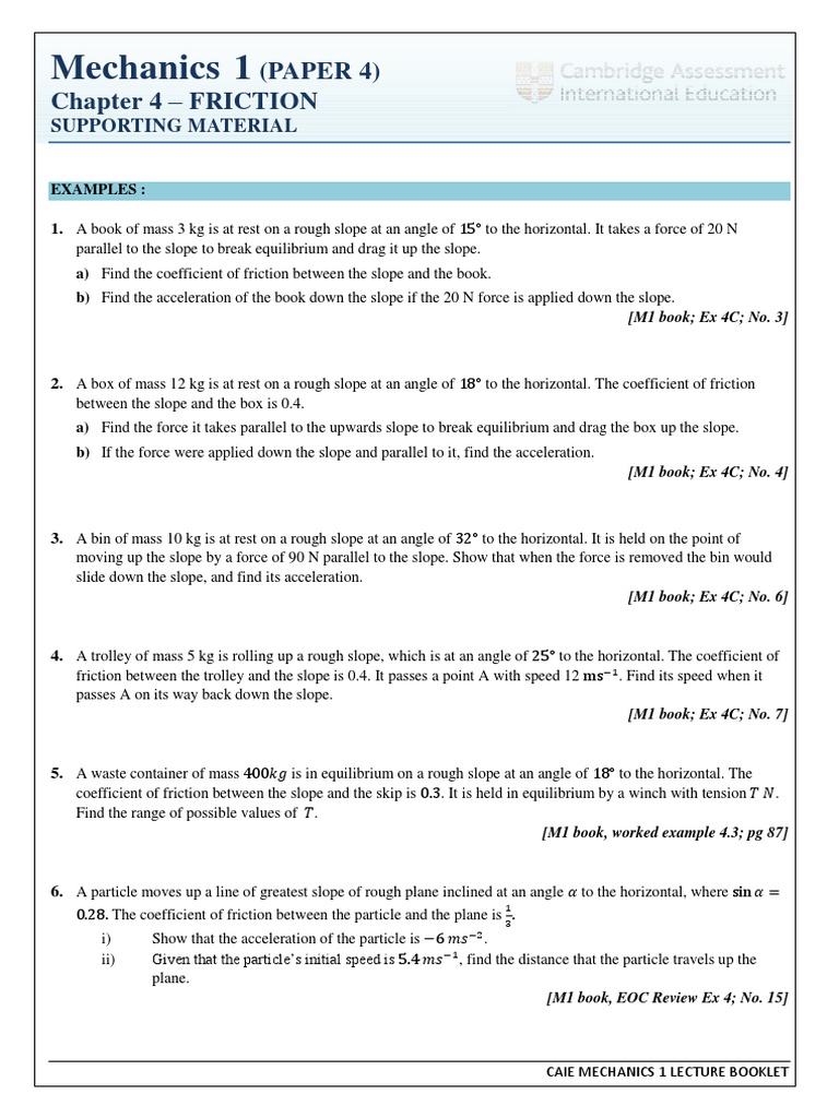 M1 Chap-4 Supporting Material | PDF | Force | Friction