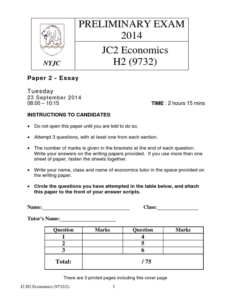Preliminary Exam 2014 JC2 Economics H2 (9732) : Paper 2 - Essay | PDF ...