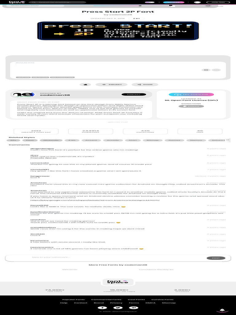 Press Start 2P Font Codeman38 FontSpace | PDF | Text | Typography