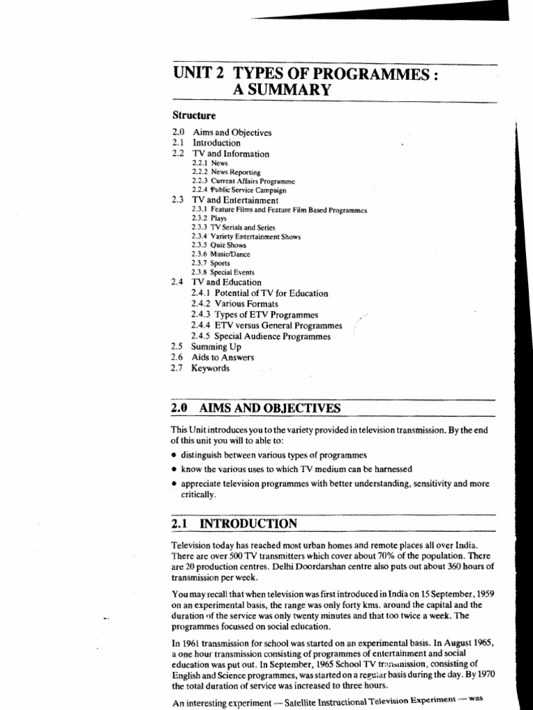 Unit2-TV - TYPES OF PROGRAMMES | PDF | News | Perspective (Graphical)