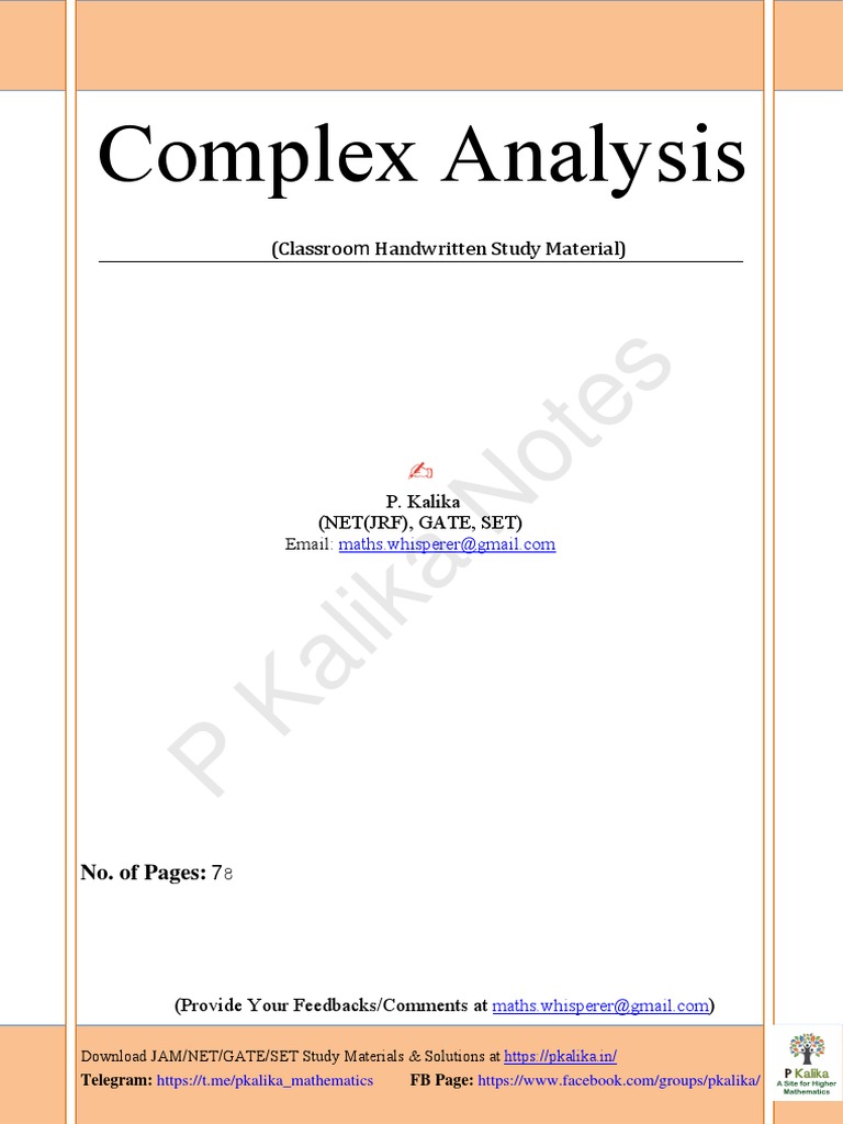Complex Analysis: P Kalika Notes | PDF | Partial Differential Equation ...