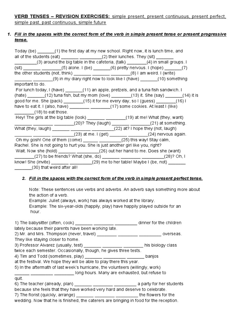 Verb Tenses Worksheet | PDF | Linguistics | Grammar